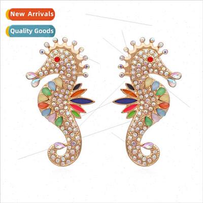 New creative oil drop colorful seahorse earrings retro fashi