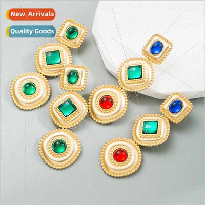New ins creative long alloy inlaid colorful gemstone geometr