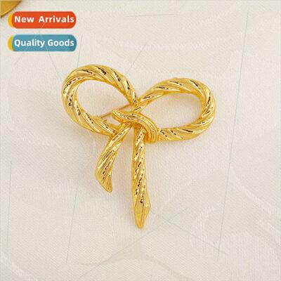in 70s designer  new pattern gold strands bow brooch anti-tr