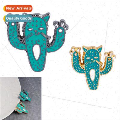Korean fashion cartoon cute cactus cat shirt bag accessories