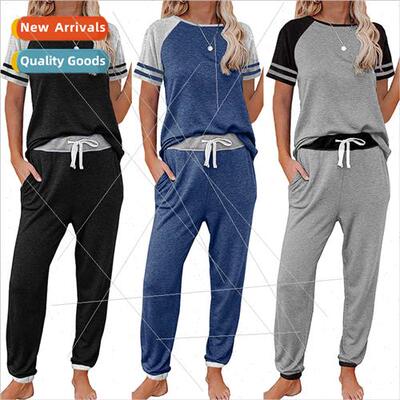 2021 new homewear pajamas women solid color splicing fashion
