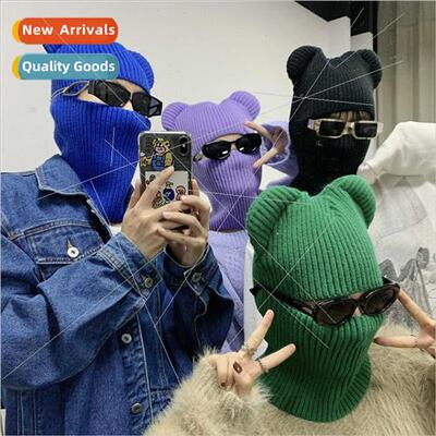 Bear ears scarf onePCS cap female set head knted windprohead