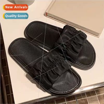 Ins fashion fairy flat bottom pleated upper sandals slippers