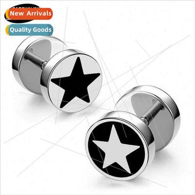Ohao tanium steel barbell men fashion pentagram dumbbell ear