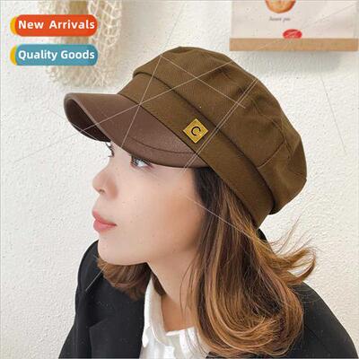 2023 new navy cap metal patch flat top tide beret female Kor
