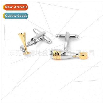 Personalized 3D Two Color Champagne Bottle Wine Glass Cuffli