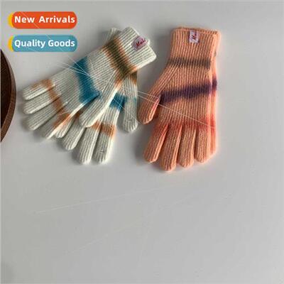 2023 new gradient knted wool gloves female touch screen expo