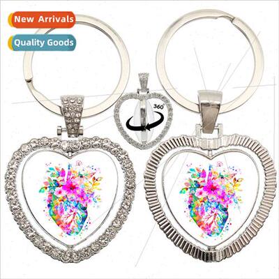 Glass Spinning Heart lver Pendant Nurse Collection Botanical