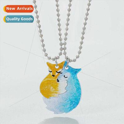Europe popular stainless steel cute fox embrace big bad wolf