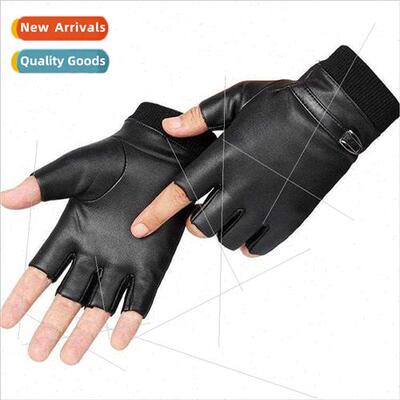 Autumn winter leather gloves half finger men open finger pad