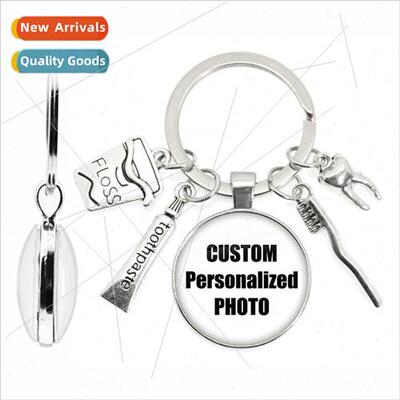 Dentist Dental Toothbrush Keychain Double ded Round Glass Do