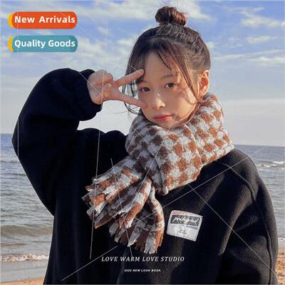 Japanese lerary retro faux cashmere plaid scarf female winte