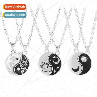 New Totem Taiji Bagua Best Friends Necklace Sun Moon Patchwo