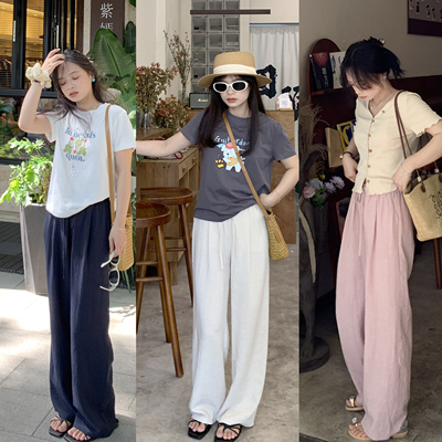 PERRY自制小个子 超舒服~天然亚麻拖地宽松抽绳松弛长款夏小码150