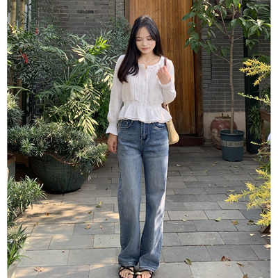 PERRY自制小个子窄版水洗复古蓝色牛仔裤小码150xxs