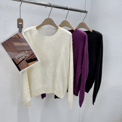 简约百搭圆领套头羊绒拉毛衫