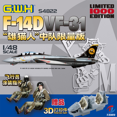 天易 长城 S4822 F-14D VF-31中队纪念涂装限量版附飞行员1/48