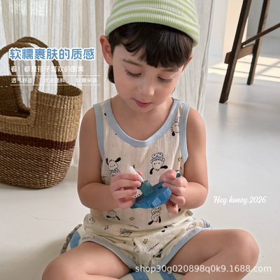 大小卷Heyhoney26新款夏季儿童呼吸背心短裤套装男女宝宝-310012