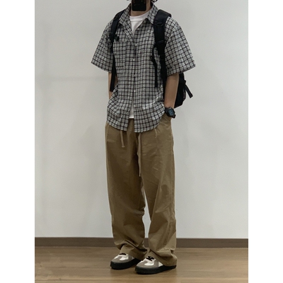 X1617夏季舒适格子衬衫短袖T恤