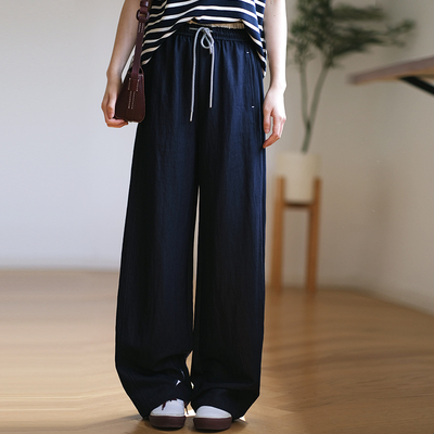 那禾新品撞色休闲长裤松紧抽绳修身梭织裤女ND52KQ5632
