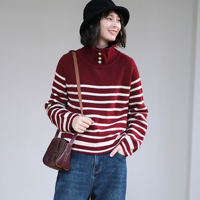 那禾新品绵羊毛半高领条纹毛衫NW54TH1397