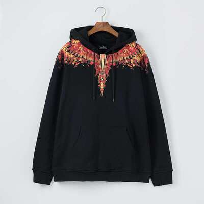 黑色火焰翅膀男女款长袖连帽衫