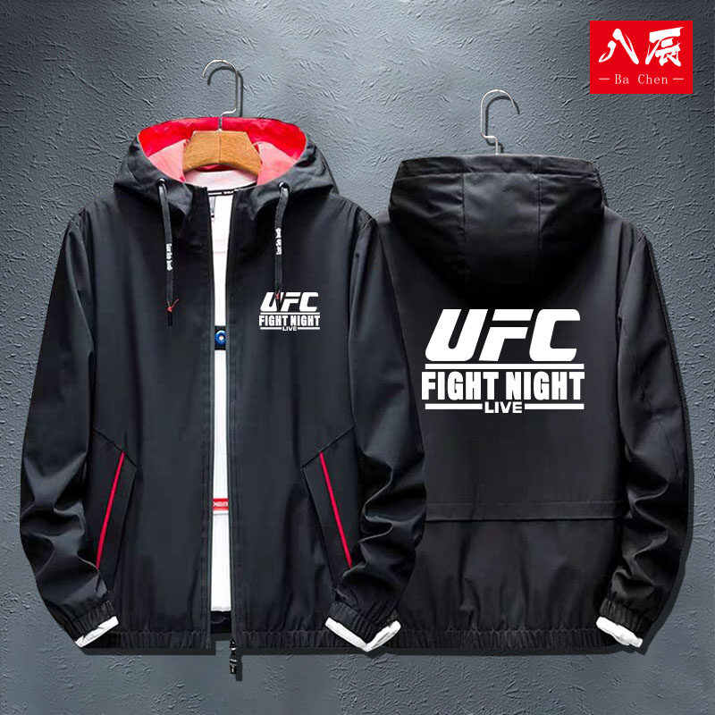 UFC格斗连帽夹克 MMA混合格斗武术男士拳击运动训练上衣大码拉链_虎窝淘