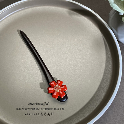 有12至18厘米可选原创中国风复古设计黑檀木发簪红色小众簪子