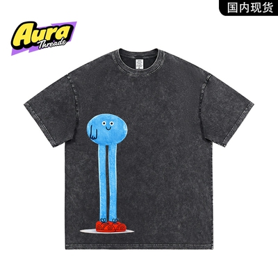 【品牌现货】AURA THREADS纯棉短袖T恤男女创意趣味宽松百搭上衣