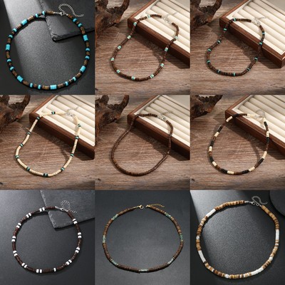 Men New Vintage Coconut Shell Coconut Turquoise Necklace