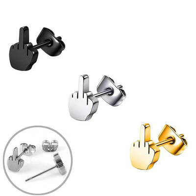Middle Finger Earrings Stainless Steel Ear Hoops for Men