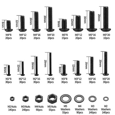 1225pcs1080pcs1680pcs盘头内六角螺钉 圆柱头内六角螺钉组合套装