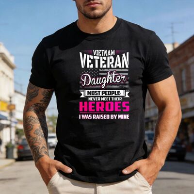 Vietnam Veteran Daughter Shirt Raised By My Hero T-Shirt Gif