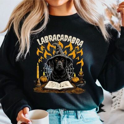 Labrador Witchcraft Halloween Woman Man Vintage Printed Swea
