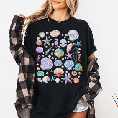 Seashell Pattern Women T-Shirt Casual Fashion Summer Cotton