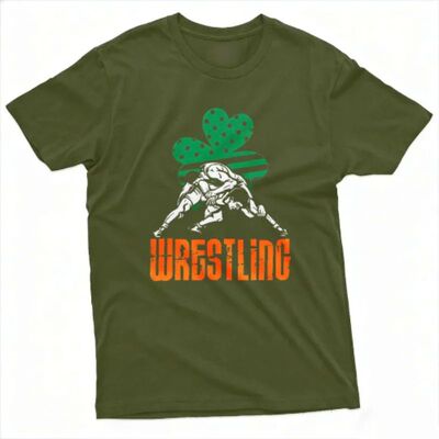 Wrestling Shamrock Printed T-Shirt Sporty Casual Style for W