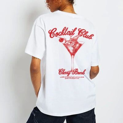 HB506-Cocktai Graphic Tees Loose Vintage Streetwear Women Re