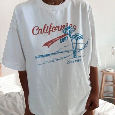 1230California Surf Female Graphic Tees Women Summer Oversiz