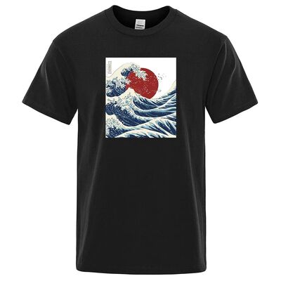 FP Fukushima Sun Waves Ukiyo Printed Man T Shirts Comfortabl