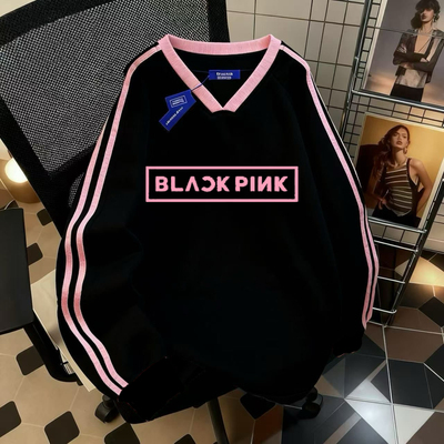 BLACKPINK粉墨应援服学生jennie智秀加绒V领卫衣外套秋冬加绒上衣