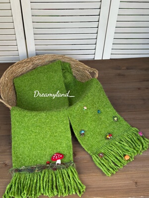 现货2025新款秋冬创意蘑菇围巾女保暖加厚小众可爱针织毛线围脖