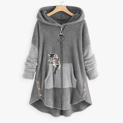 Women's printed hooded plus size jacket 女装印花连帽大码外套