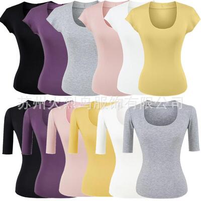 White large neck t-shirt for women, slimming short sleeved