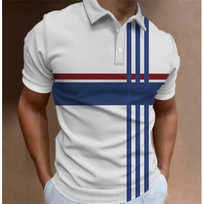 Men's fashionable short sleeved polo shirt with striped polo