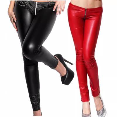 Wearing matte faux leather zipper tight, low waist, small