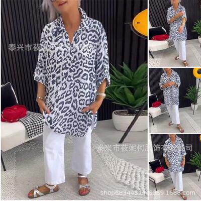 V-neck plus size printed cardigan top for women's clothing