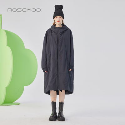 容子木ROSEMOO26春【商场同款】滑爽挺阔拉链长款棉服RWM1OP009T