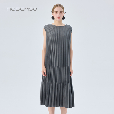 容子木ROSEMOO26春商场同款垂感压褶圆领无袖连衣裙RWM1LP403D