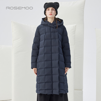 容子木ROSEMOO25冬【商场同款】小方格连帽长款羽绒服RSS4YP106A