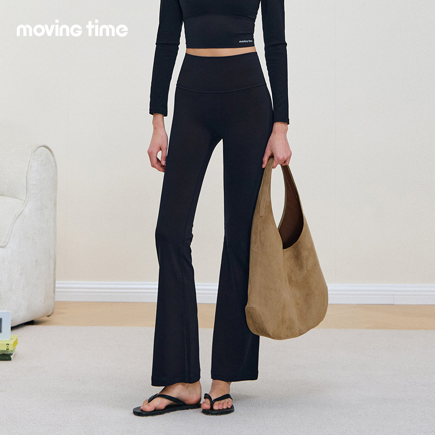 movingtime微喇裤女高腰收腹运动瑜伽健身喇叭裤外穿显瘦休闲长裤